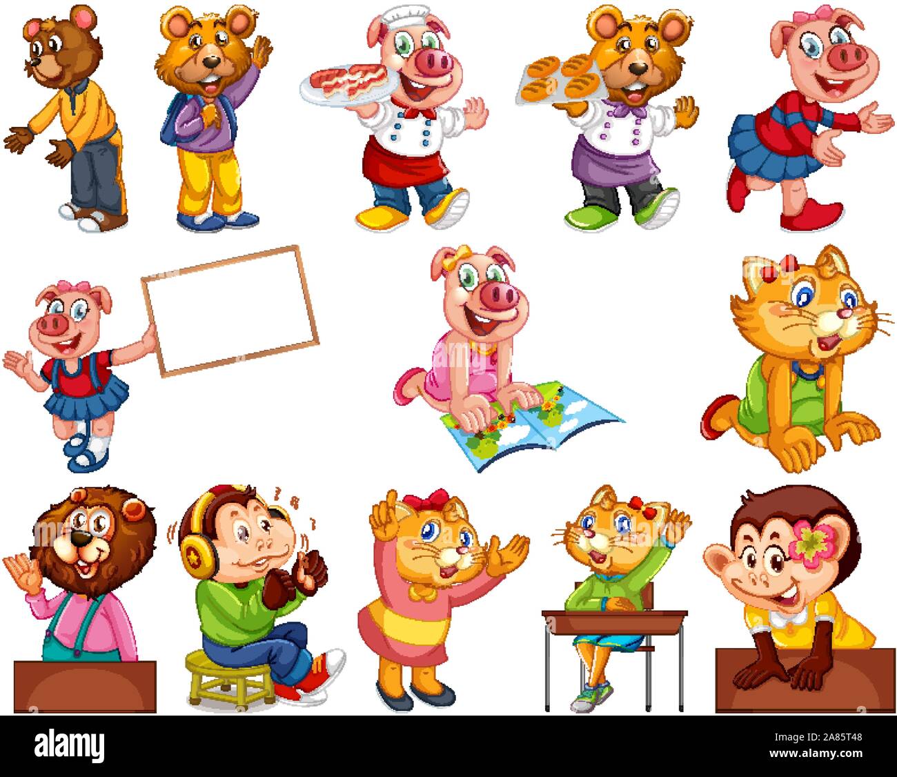 Animals acting in human-like actions and poses illustration Stock ...