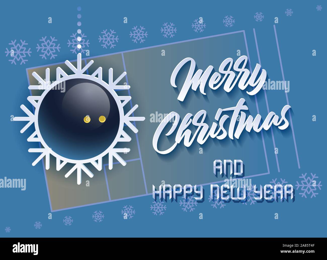 Merry Christmas and Happy New Year. Sports card with a Squash ball as a ...