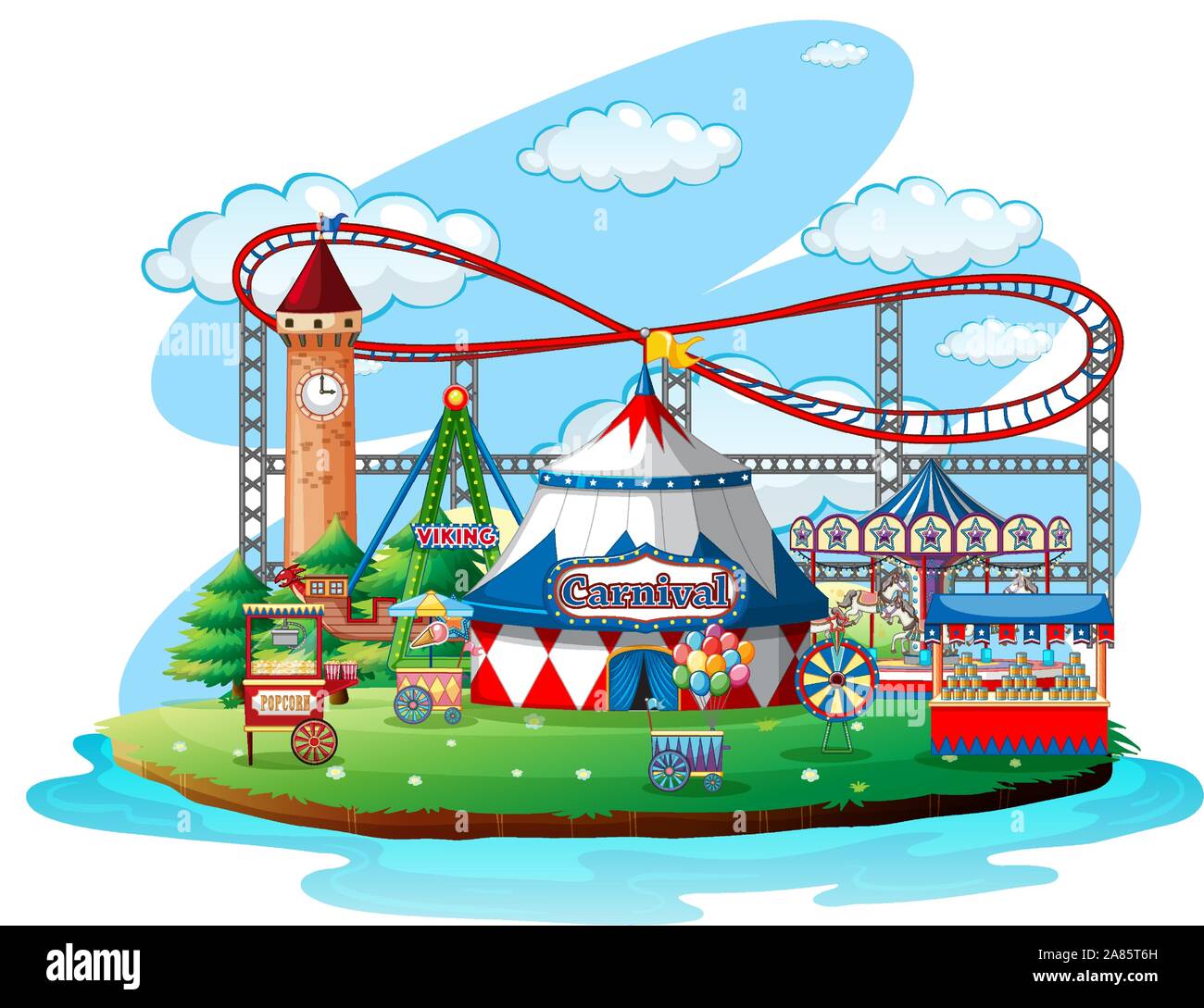 Fun fair theme park on isolated background illustration Stock Vector ...