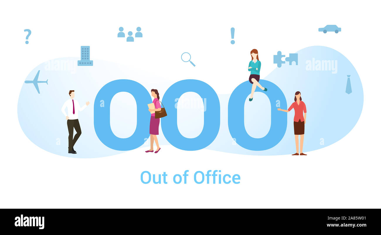 ooo out of office concept with big word or text and team people with ...
