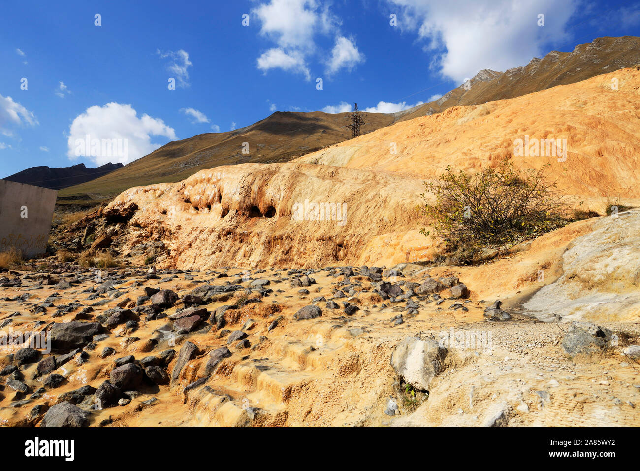 Travertines of Jvari Pass in Kazbegi National Park, Georgia Stock Photo ...
