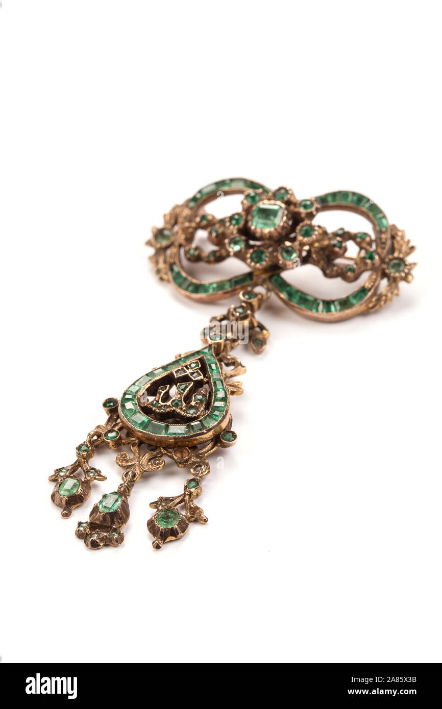 Emerald brooch with the hebrew letter shin, shaddai, meaning god Stock ...