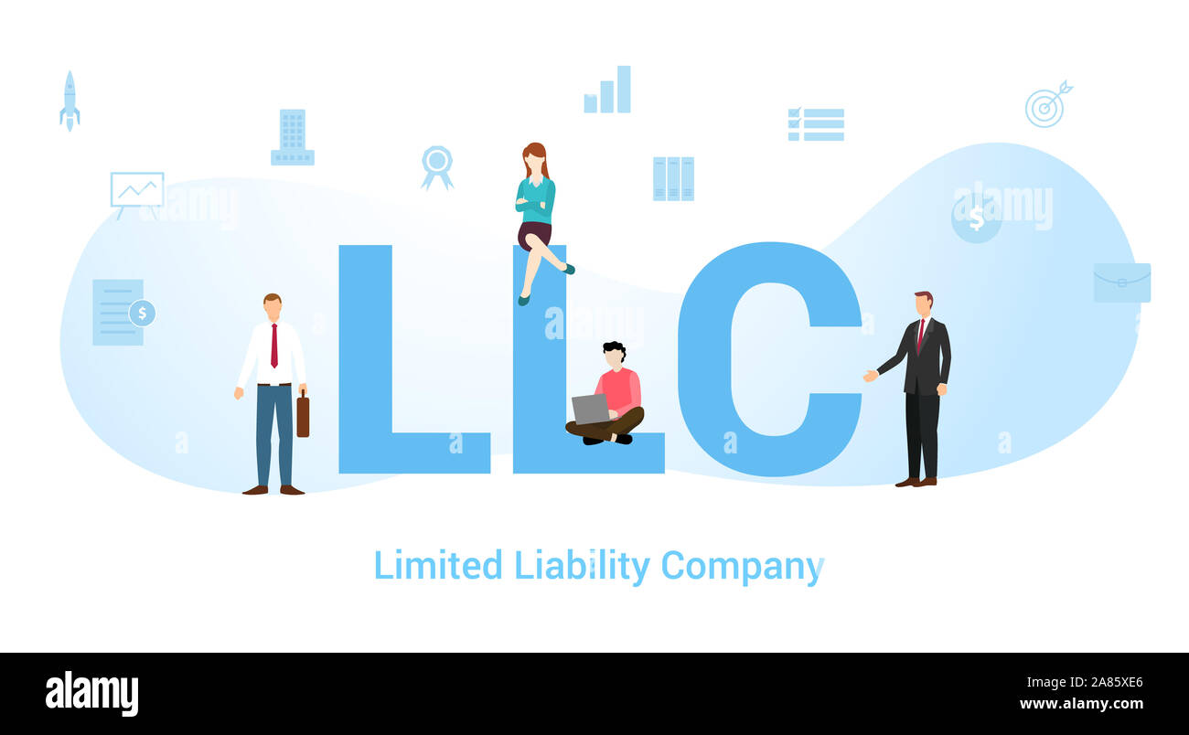 llc concept with big word or text and team people with modern flat ...