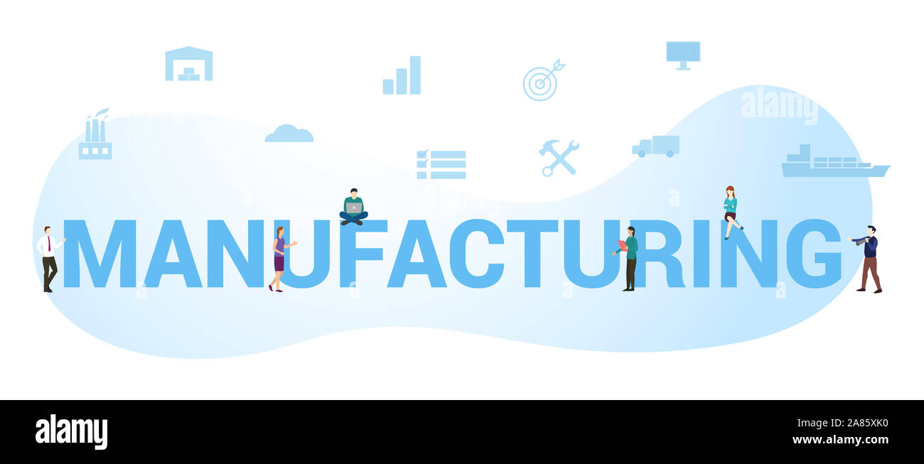 Manufacturing business concept with big word or text and team people ...