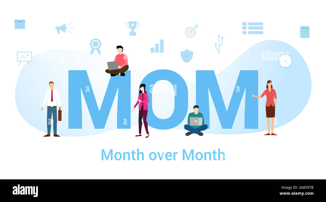 Mom Month over month concept with big word or text and team people with ...