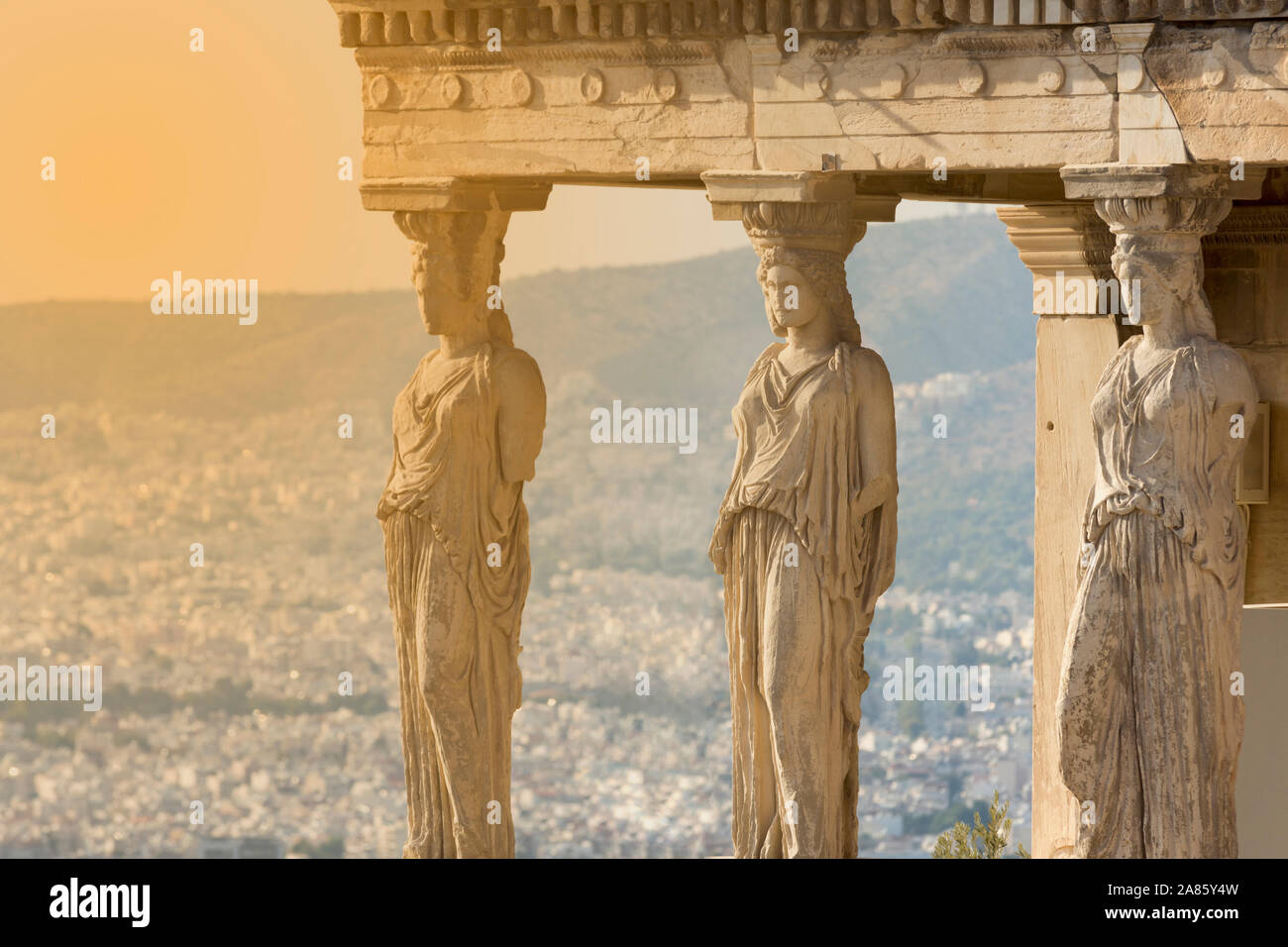 The karyatides statues inside acropolis of Athens Stock Photo - Alamy