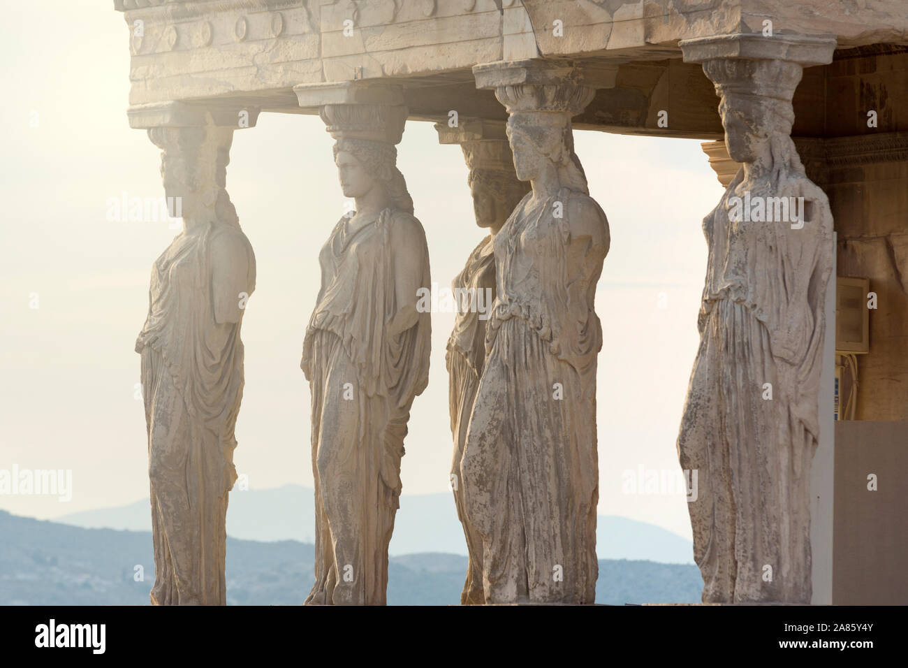 The karyatides statues inside acropolis of Athens Stock Photo - Alamy