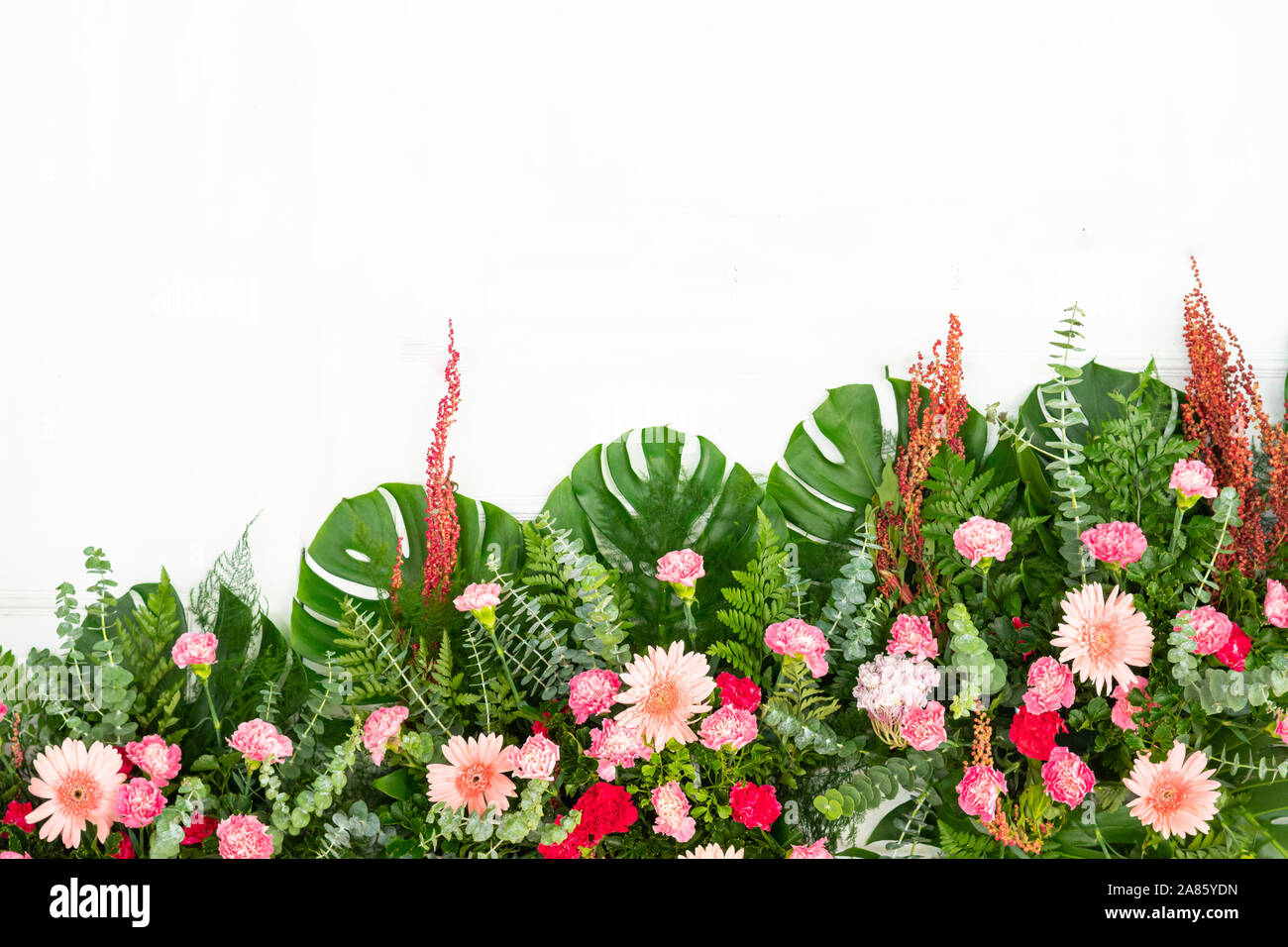 Tropical leaves and flower foliage plant bush floral arrangement nature ...