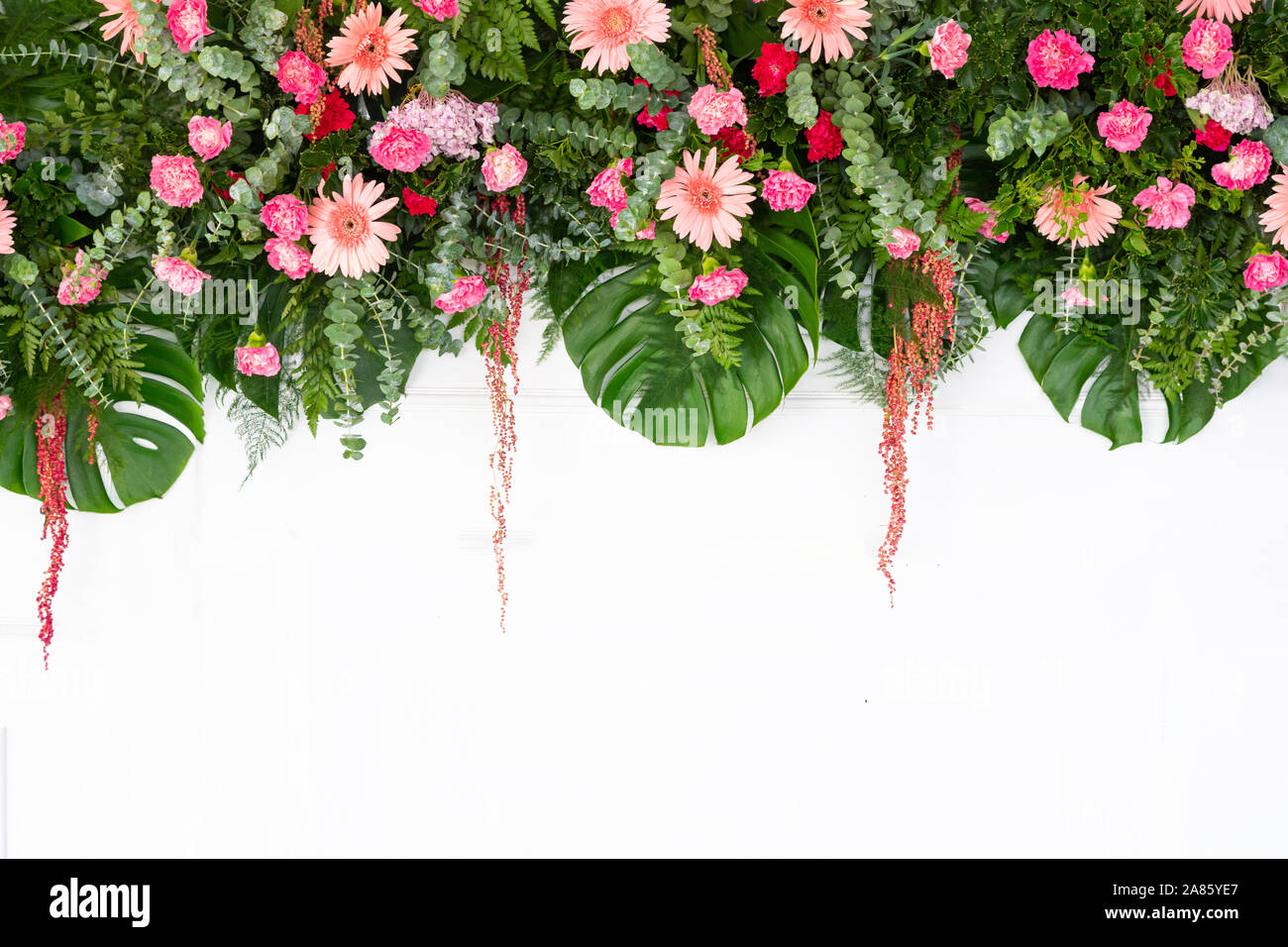 Tropical leaves and flower foliage plant bush floral arrangement nature ...