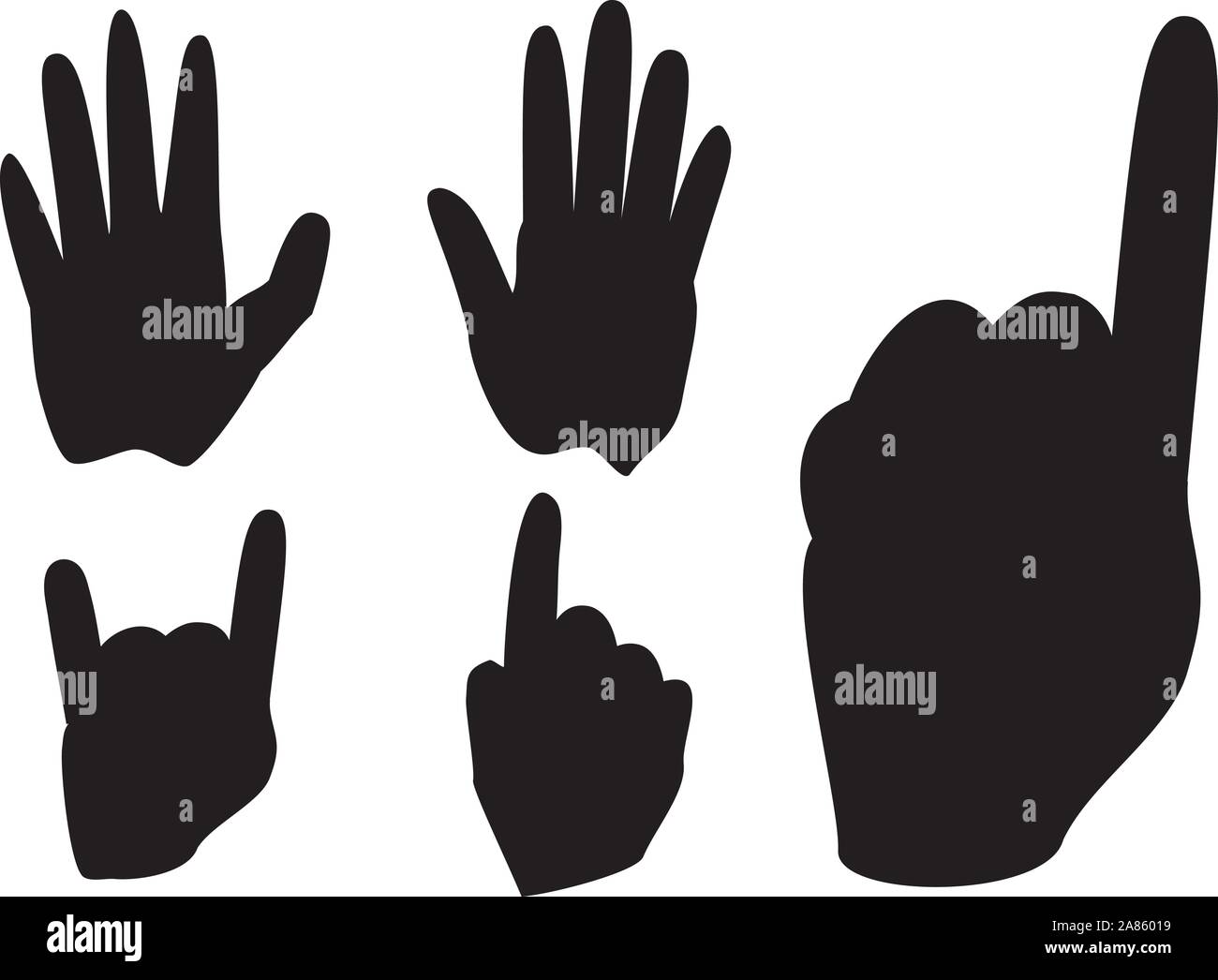 Cartoon human hands with various gestures, simple silhouette Stock ...