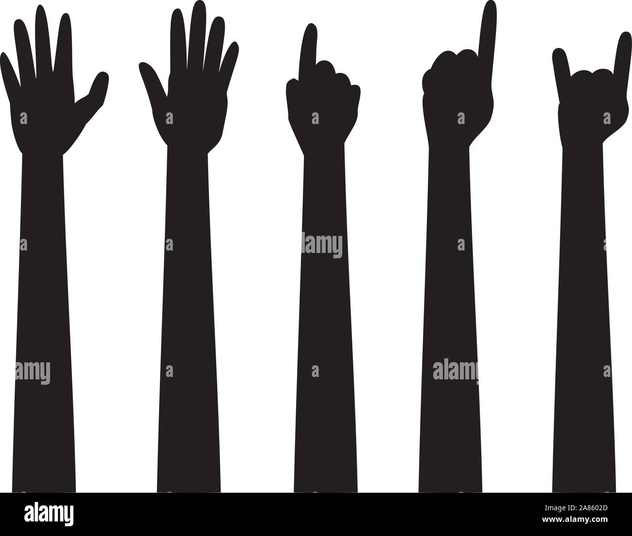 Cartoon human hands with various gestures, simple silhouette Stock ...