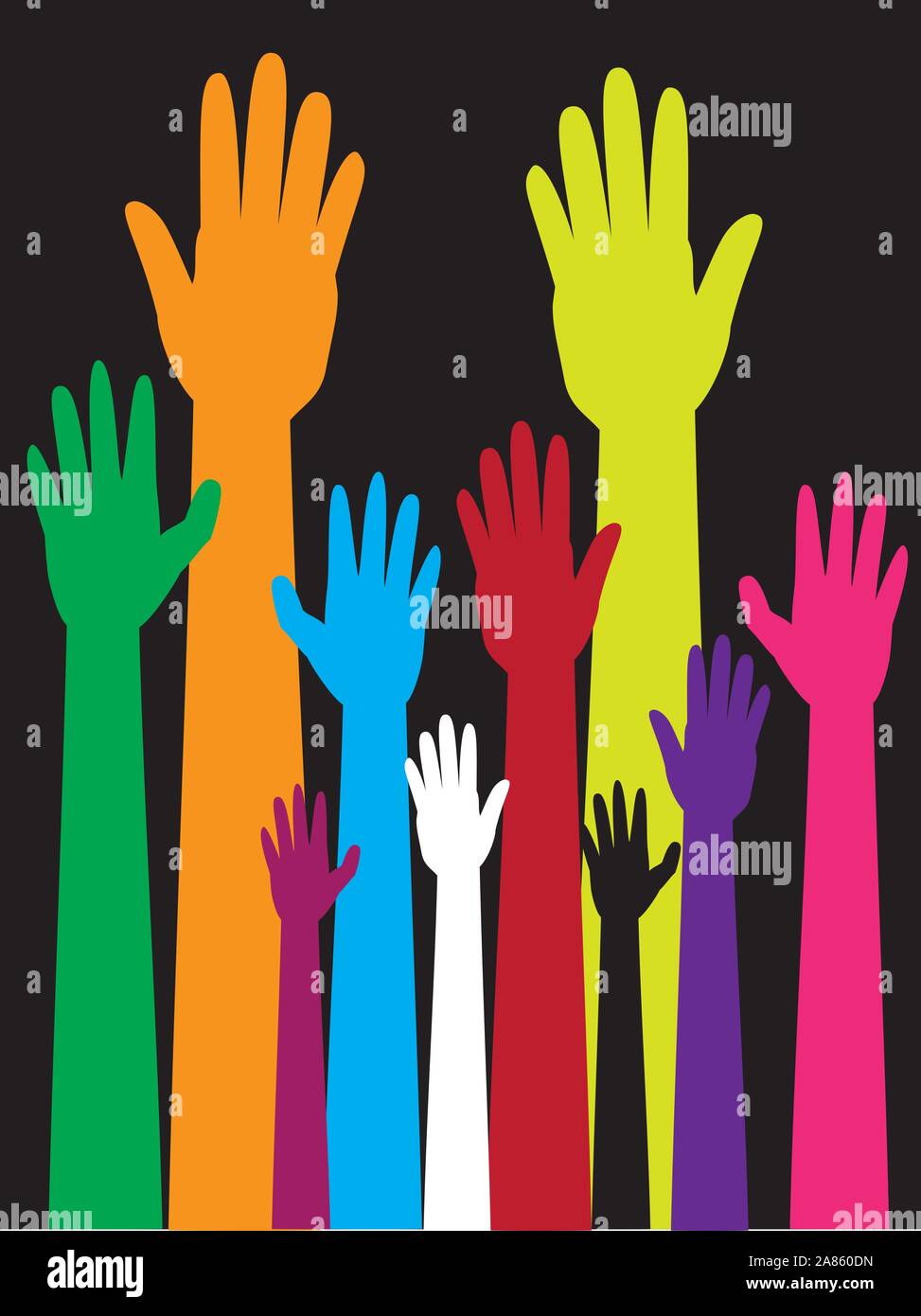 Cartoon colorful raised hands, volunteer, voting concept Stock Vector ...