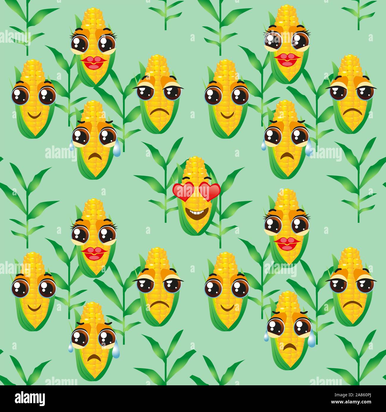 Seamless pattern vegetable corn. Funny cute faces character Stock ...