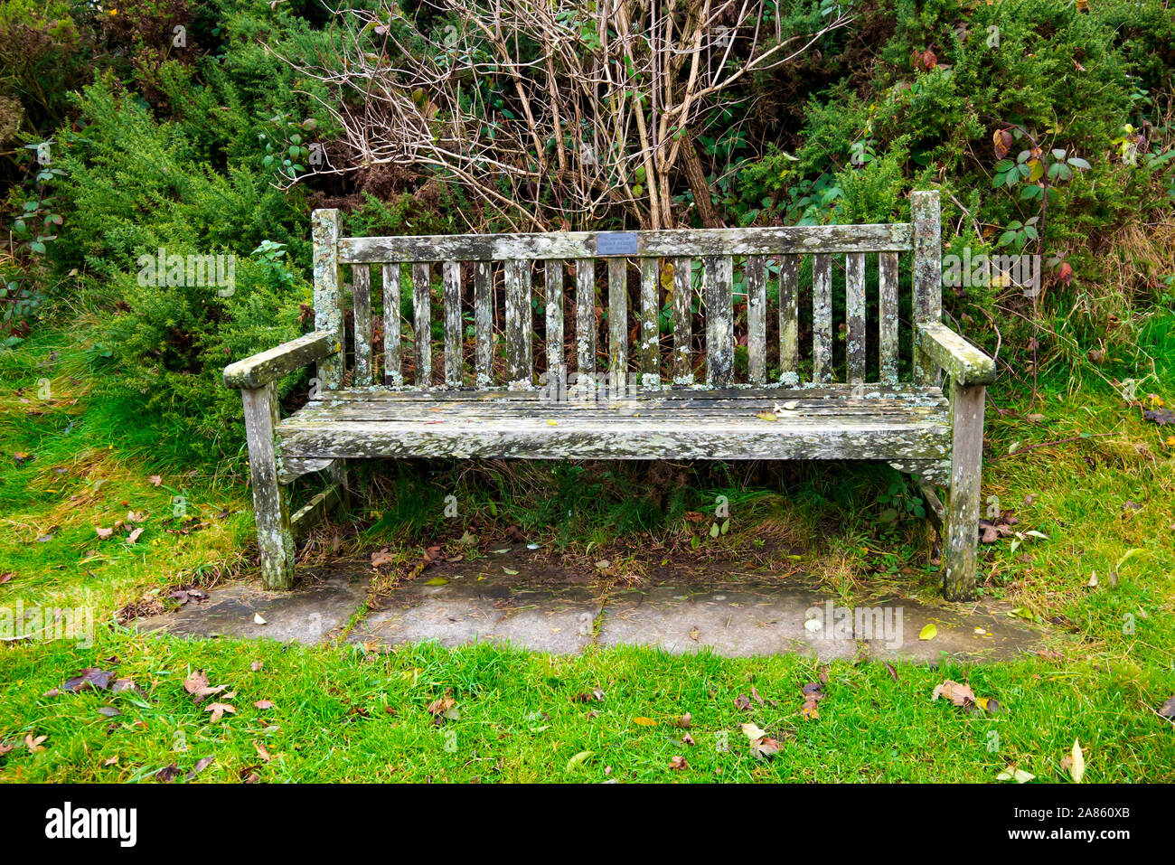 A public wooden garden bench seat in Danby North Yorkshire England ...