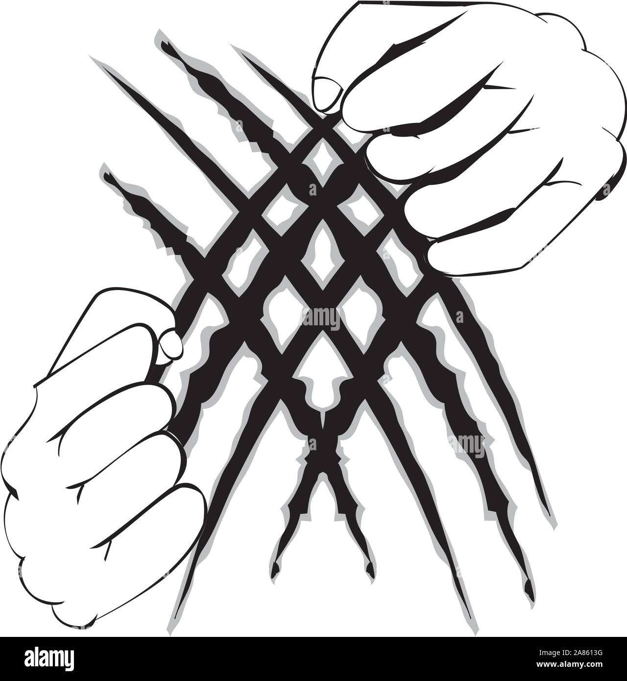 Human hands tearing surface, line art sketch style Stock Vector Image ...