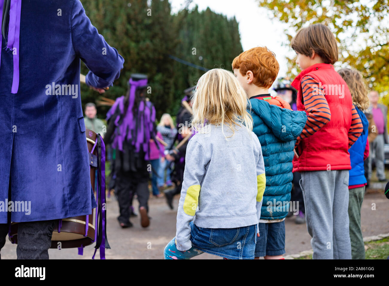 Traditional Morris dancing in Brockham in England UK. The burning of ...