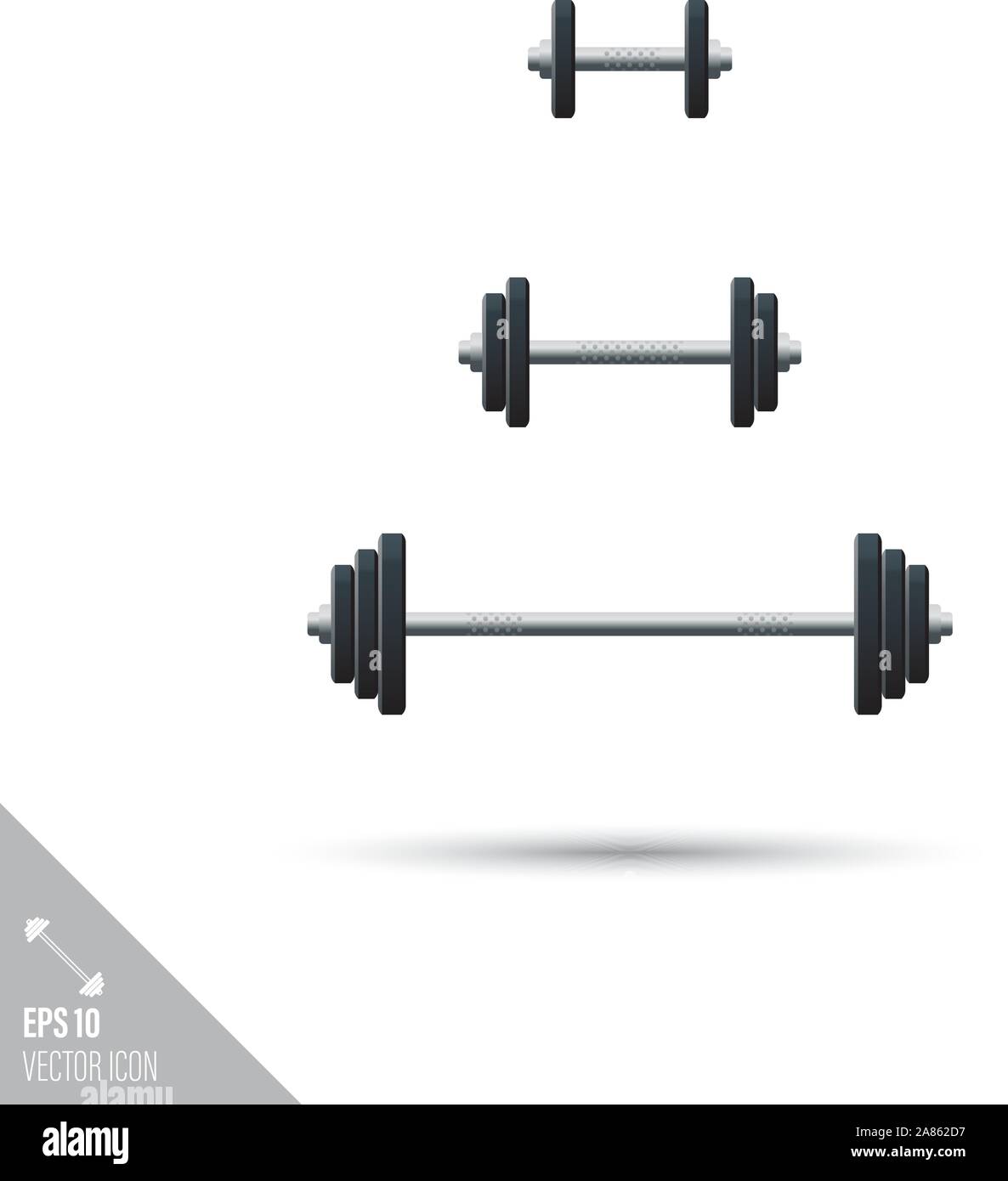Smooth style set of weightlifting barbells and dumbbells icons. Sports equipment vector ...