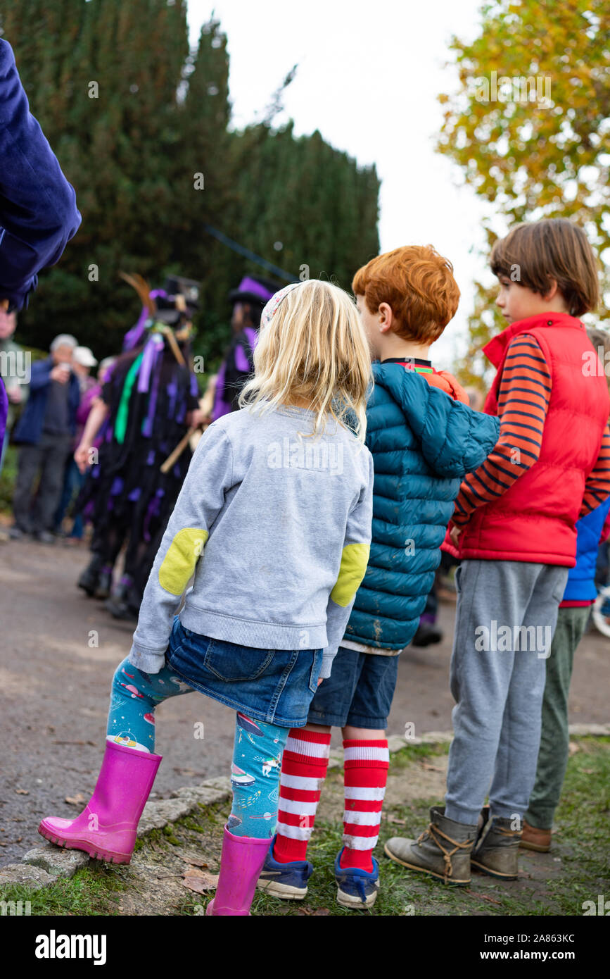 Traditional Morris dancing in Brockham in England UK. The burning of ...