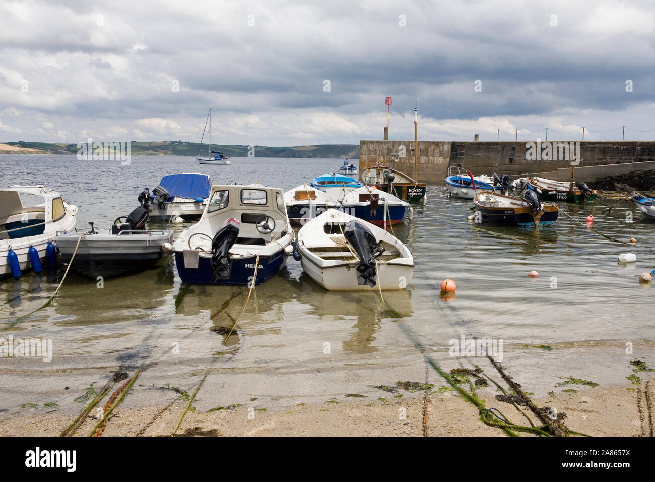 The tiny harbour at Portscatho, Gerrans Bay, Cornwall, England, UK ...