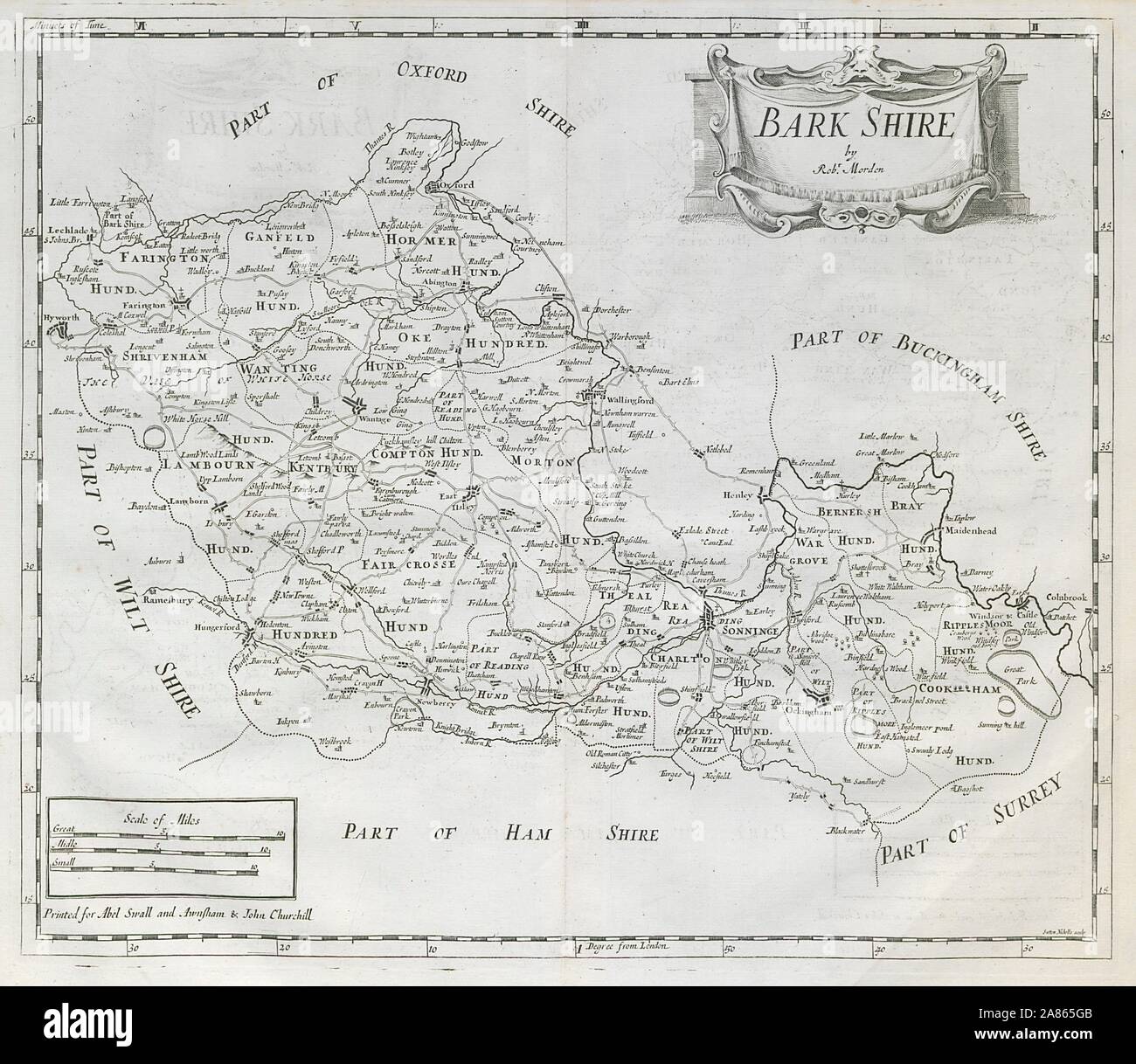 Berkshire. 'BARK SHIRE' by ROBERT MORDEN from Camden's Britannia 1722 ...