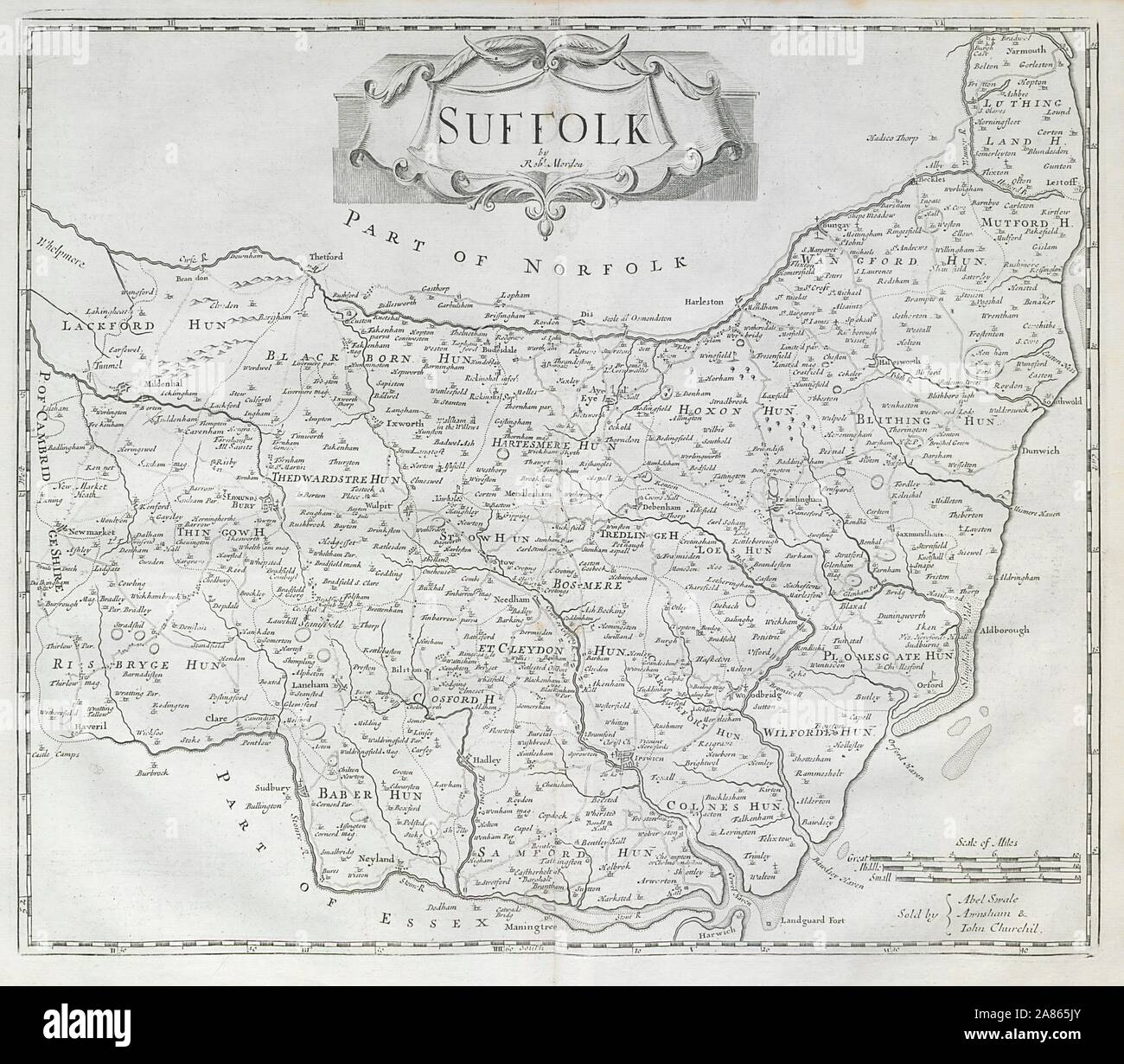 Suffolk by ROBERT MORDEN from Camden's Britannia 1722 old antique map ...