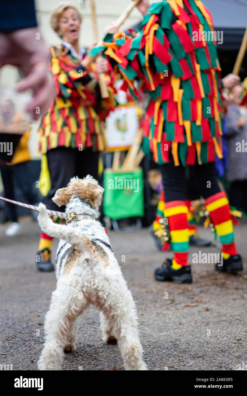Traditional Morris dancing in Brockham in England UK. The burning of ...