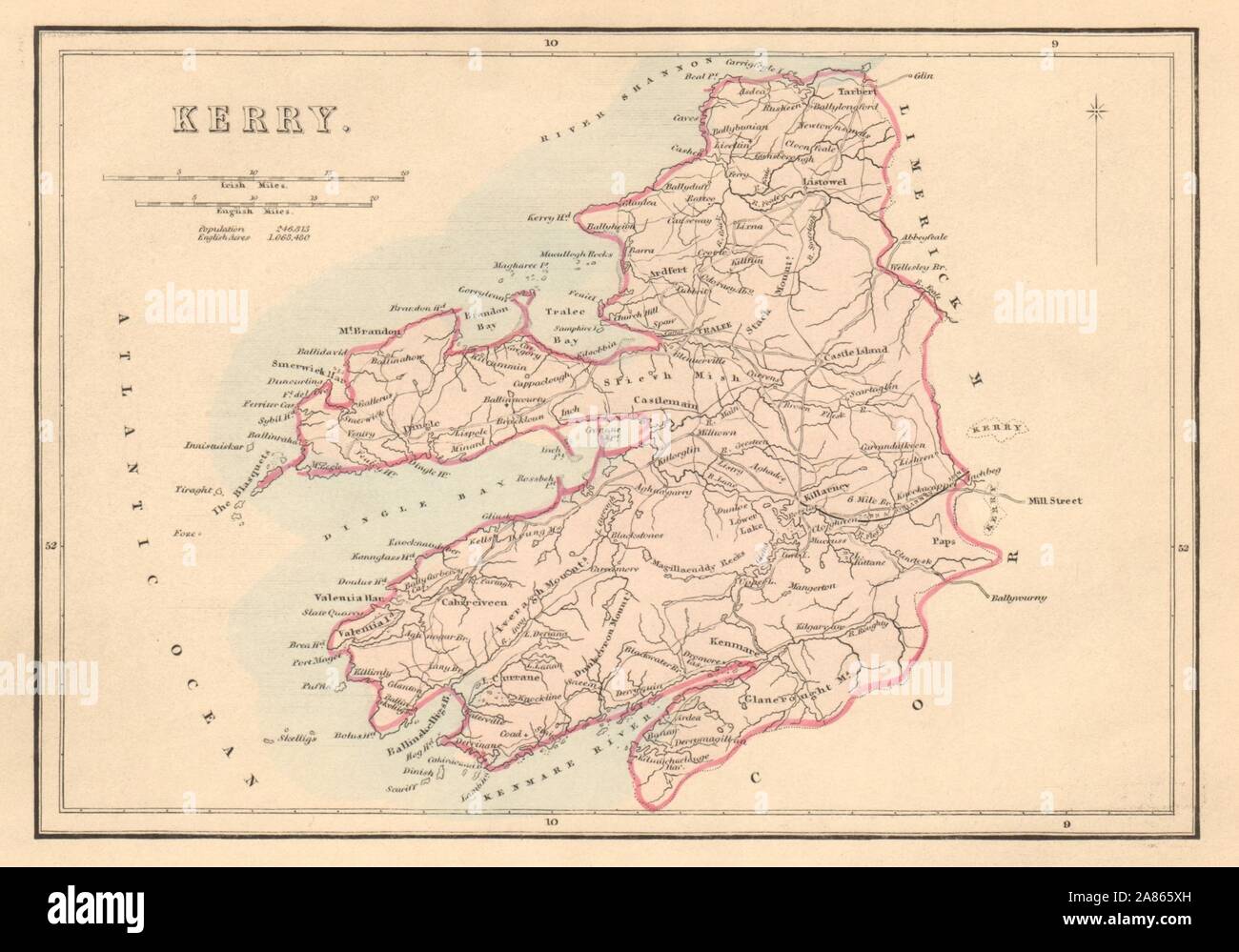 Antique KERRY county map by Alfred ADLARD. Ireland 1843 old chart Stock ...