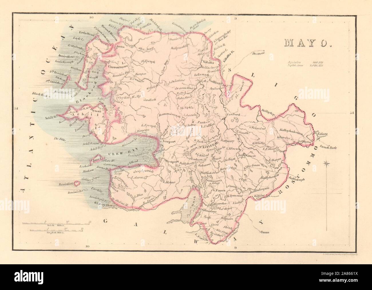 Antique MAYO county map by Alfred ADLARD. Ireland 1843 old chart Stock ...