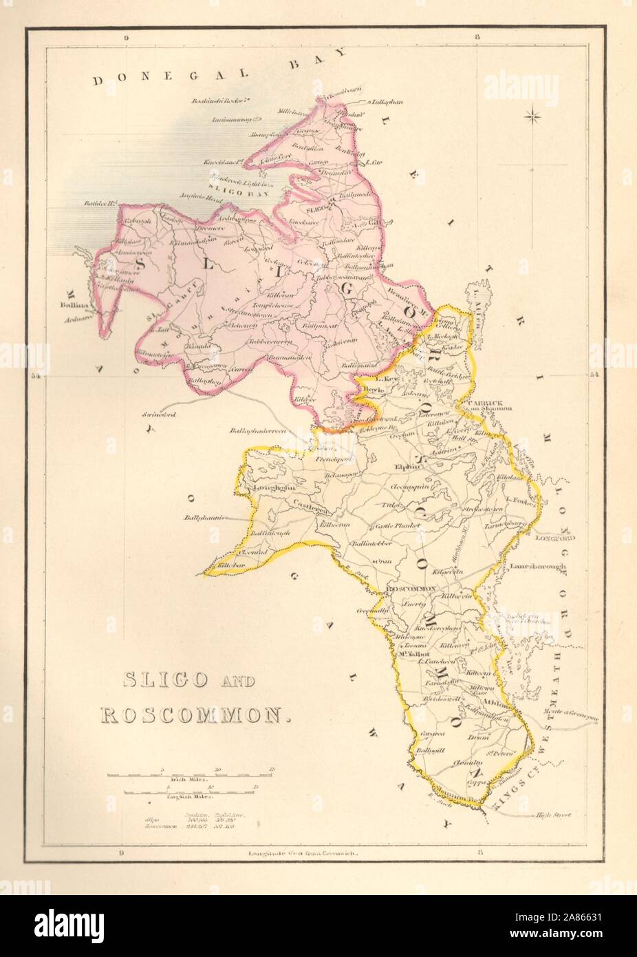 Antique SLIGO AND ROSCOMMON county map by Alfred ADLARD. Ireland 1843 ...