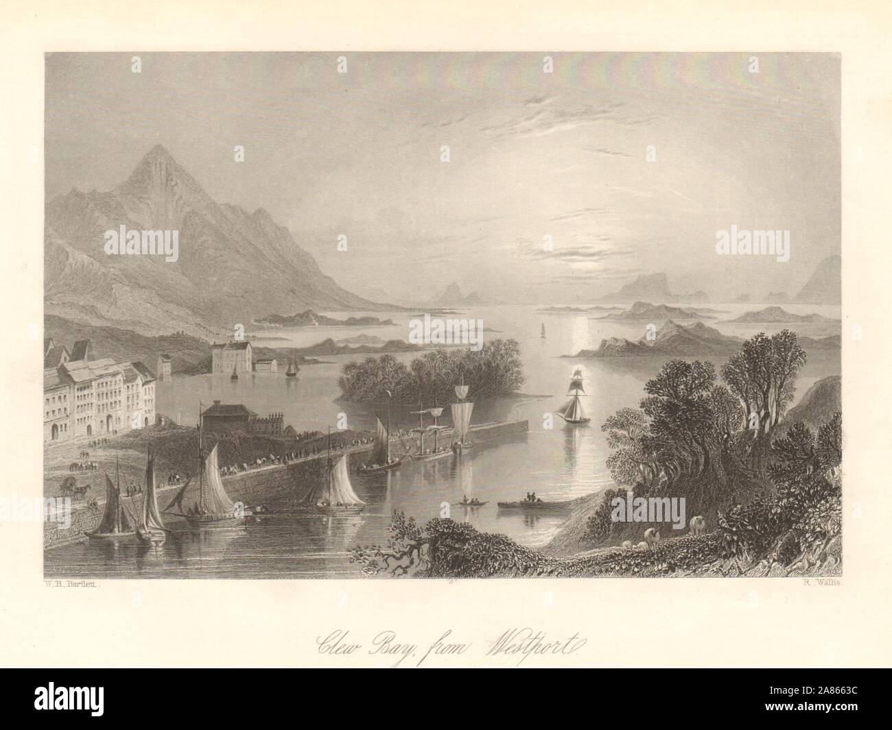 Clew Bay from Westport Quay, County Mayo. Ireland 1843 old antique ...