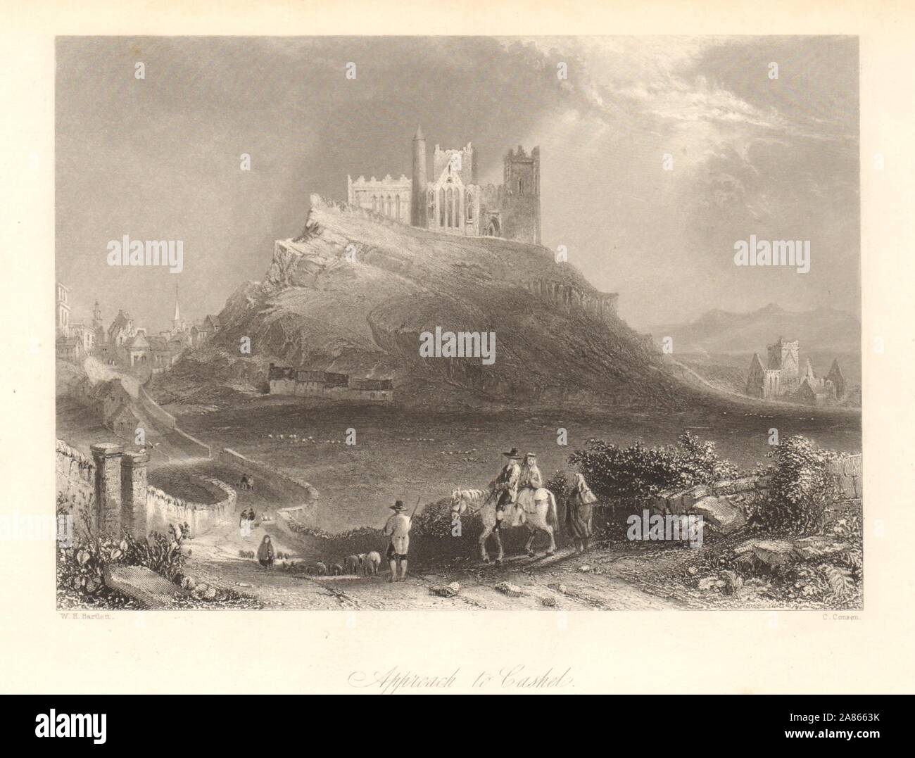 Approach to Cashel, from the North. Ireland 1843 old antique print ...