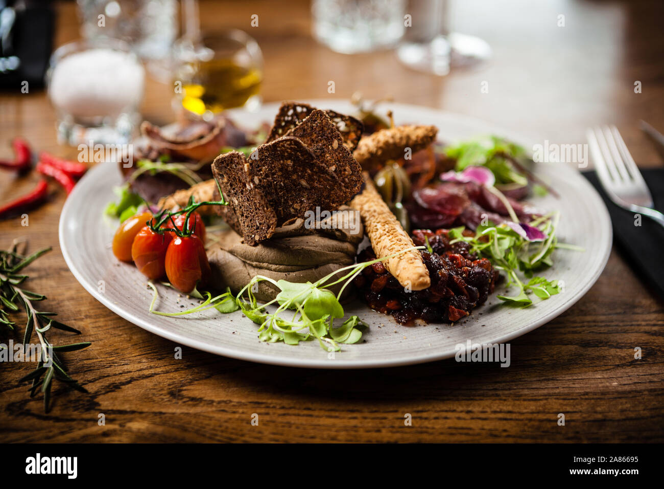 Meat platter for two: Dry-aged beef brisket, dry-aged duck fillet, beef ...