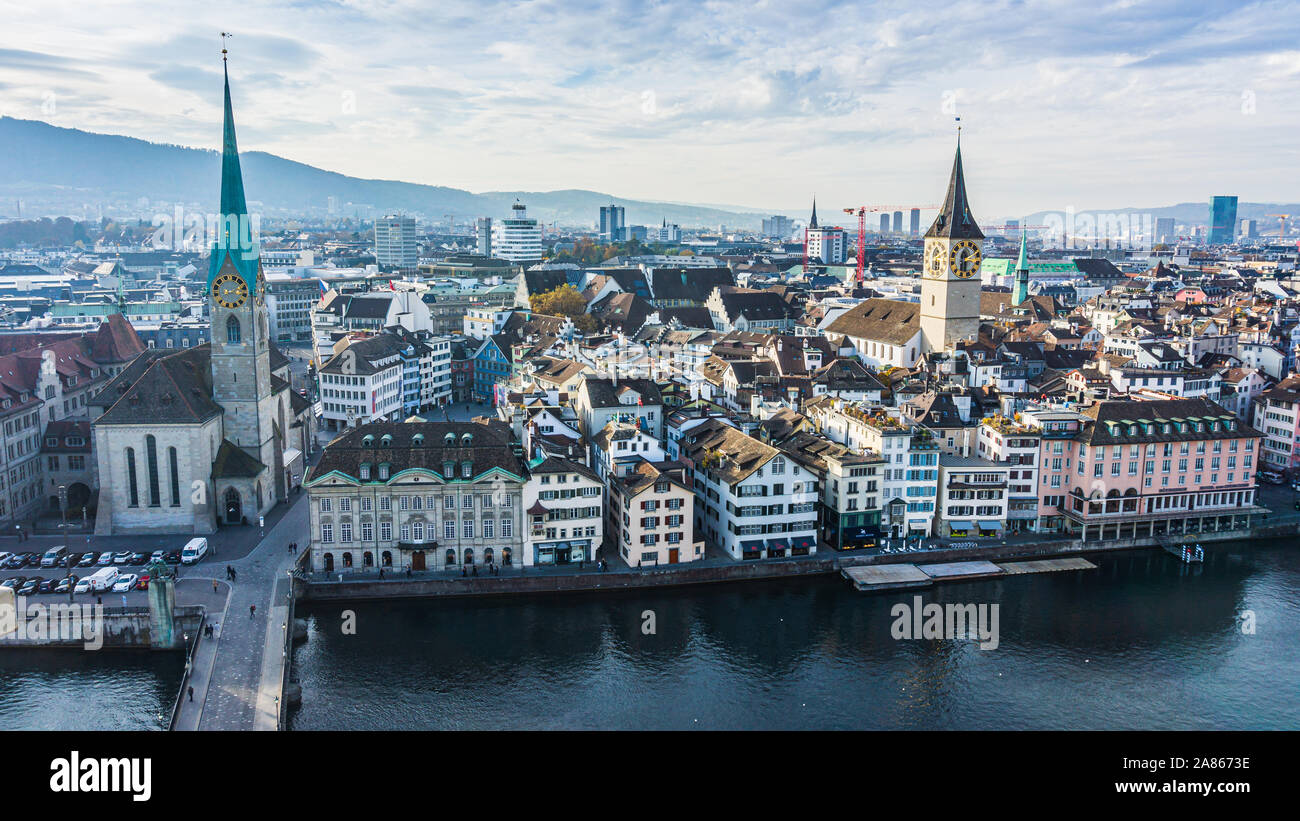 Downtown of Zurich. Beautiful view of the historic city center of ...
