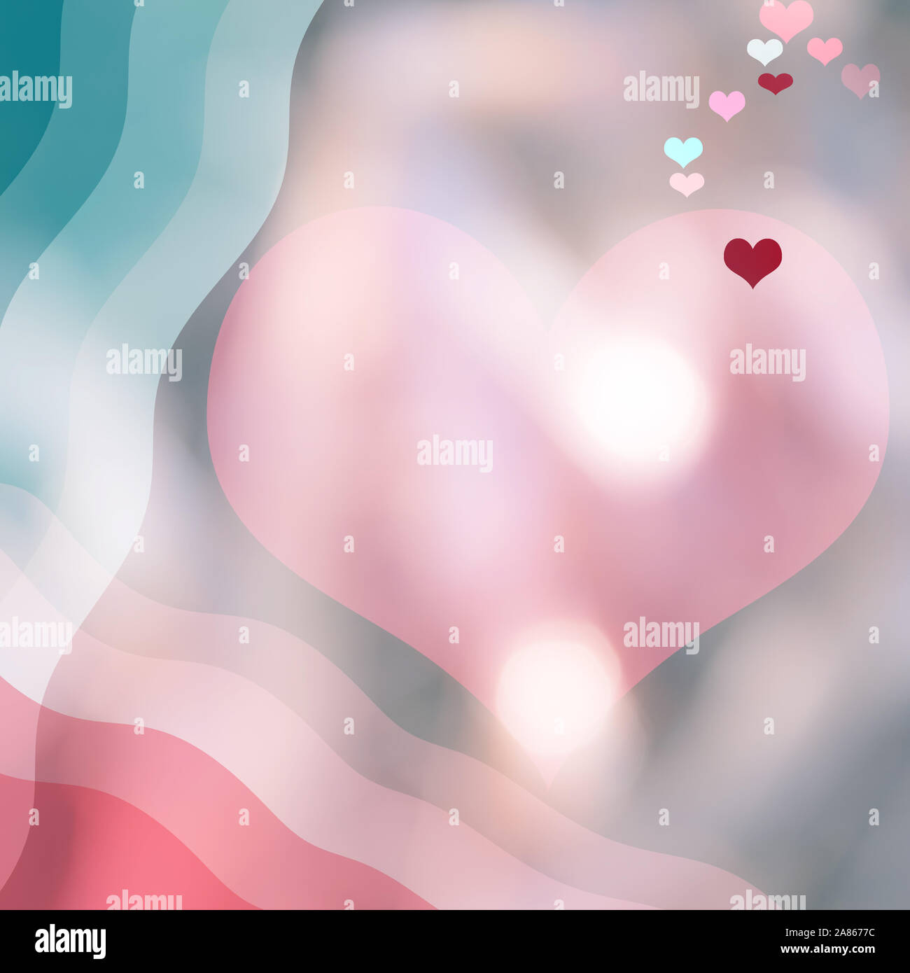 Abstract background with soft pastel colors and heart elements. Glowing ...