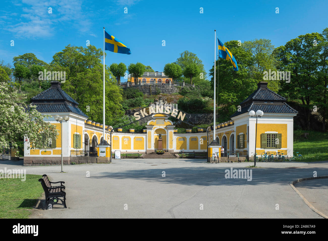 Skansen Stockholm, summer view of the entrance to the Skansen open air ...
