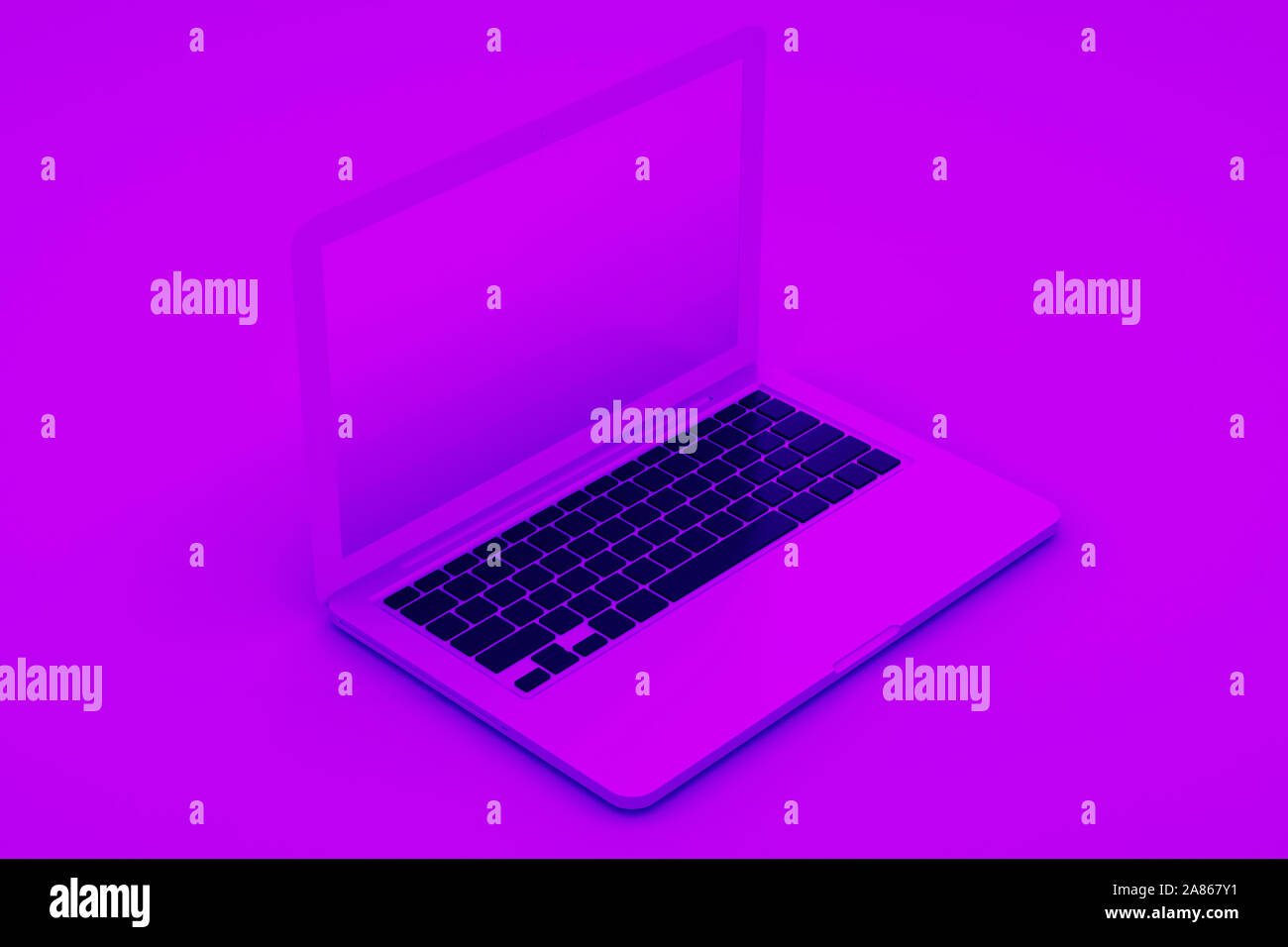 Laptop on Purple Background 3D Rendering Stock Photo - Alamy