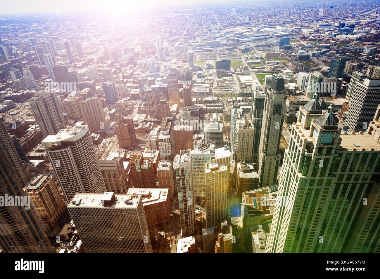 Chicago downtown streets and skyscraper buildings view Stock Photo - Alamy
