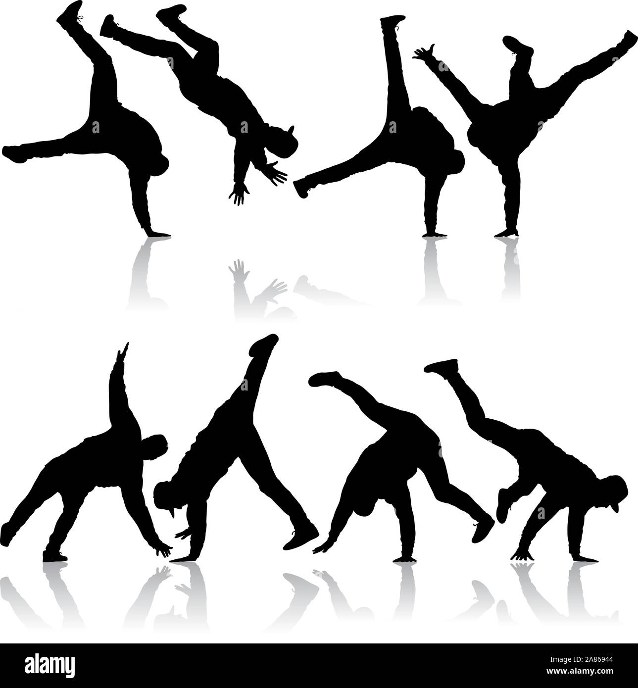 Black set Silhouettes breakdancer on a white background Stock Vector ...