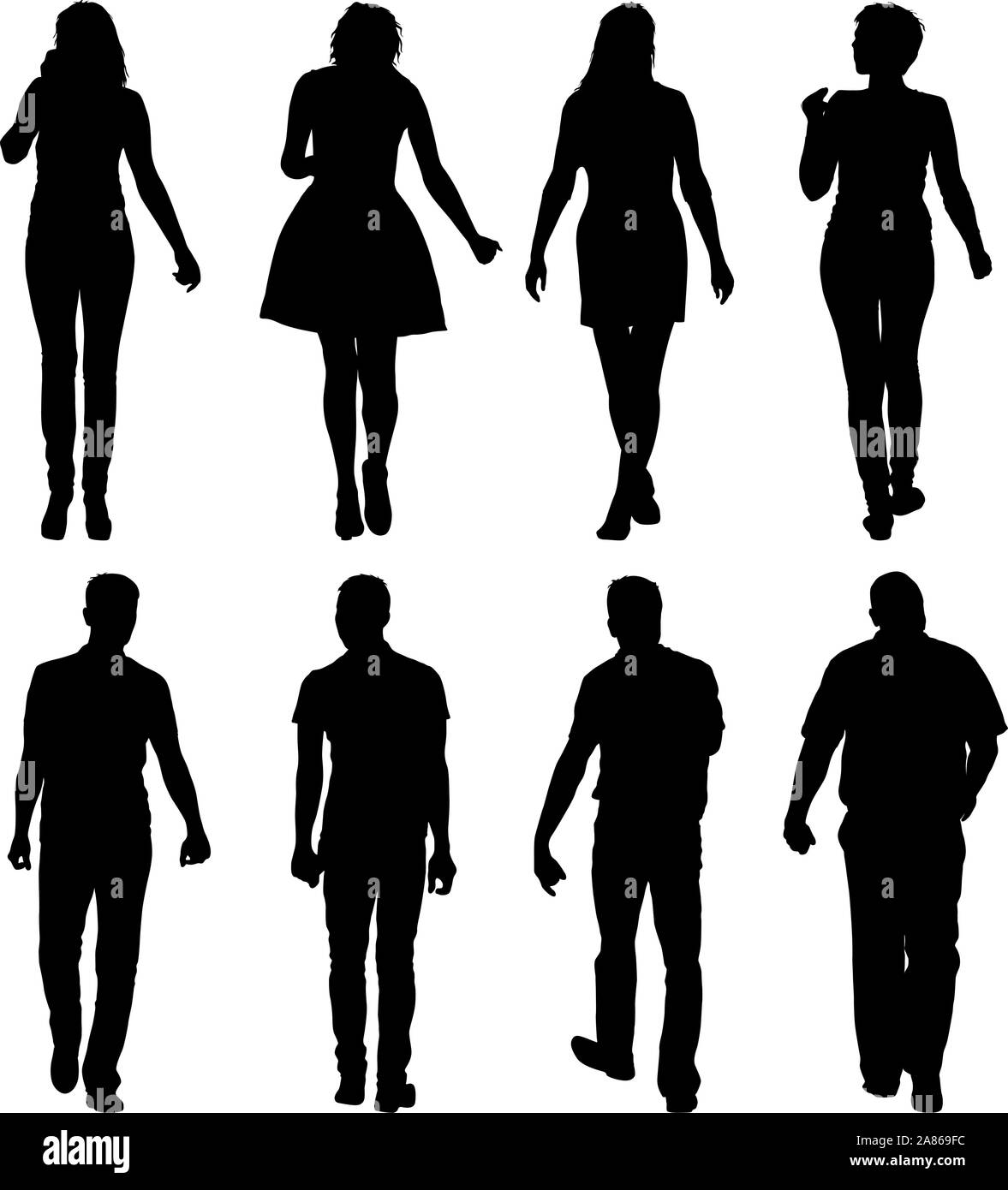Black silhouette group of people standing in various poses Stock Vector ...