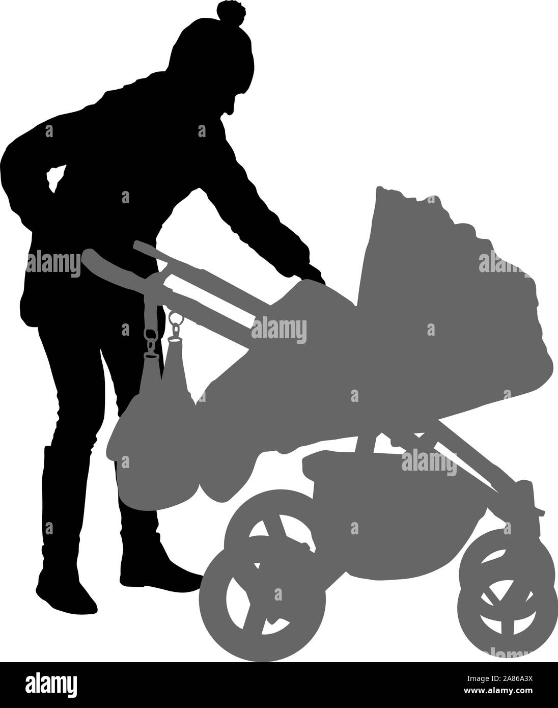 Silhouettes walkings mothers with baby strollers on white background ...