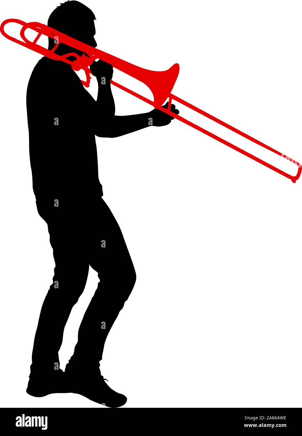 Silhouette of musician playing the trombone on a white background Stock ...