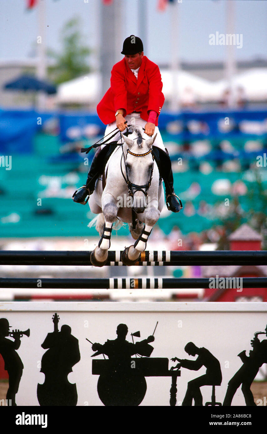 Olympic Games, Atlanta, August 1996, Jos Lansink (NED) riding Carthago ...