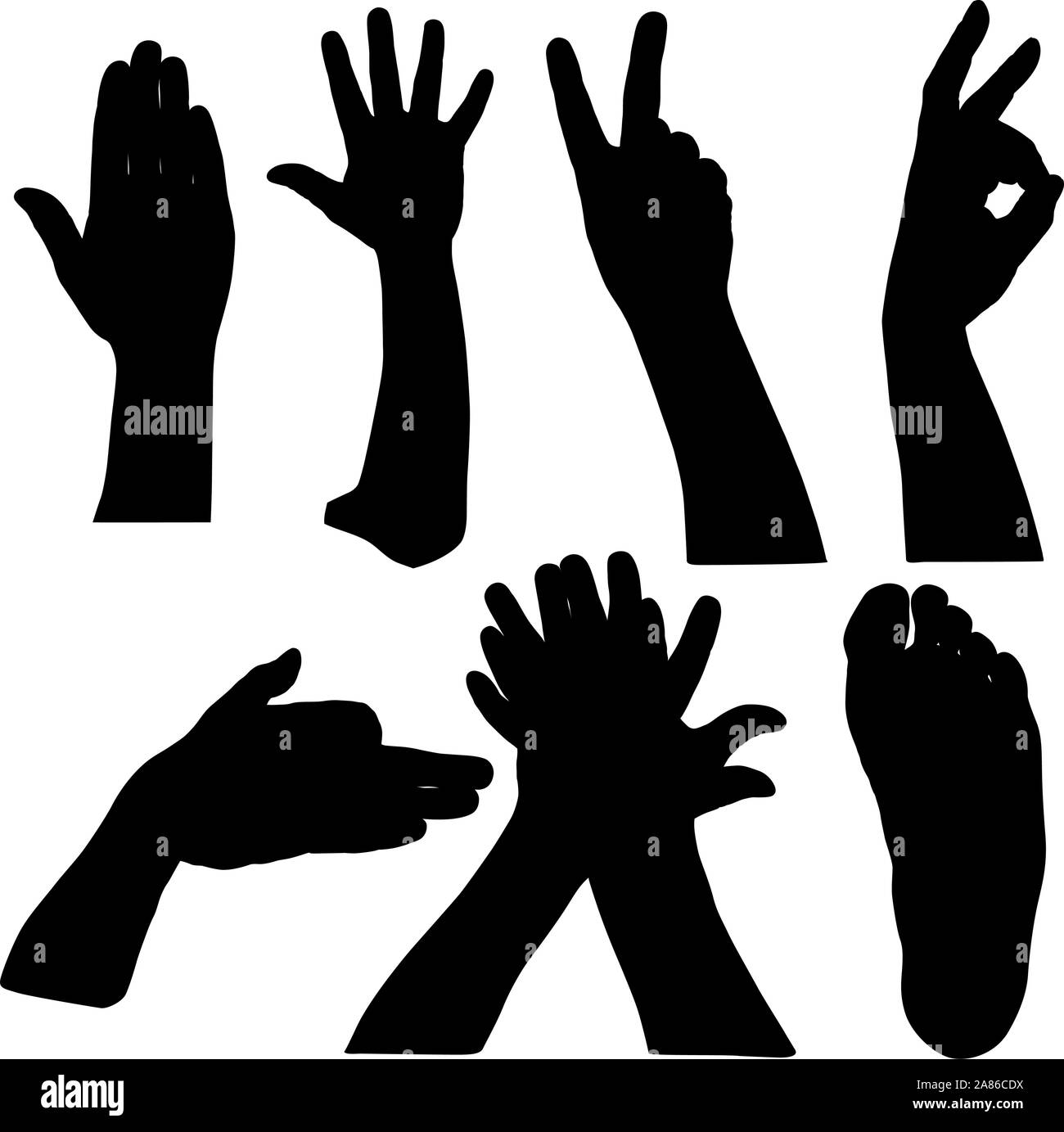Black set silhouette of hands and leg on white background Stock Vector ...