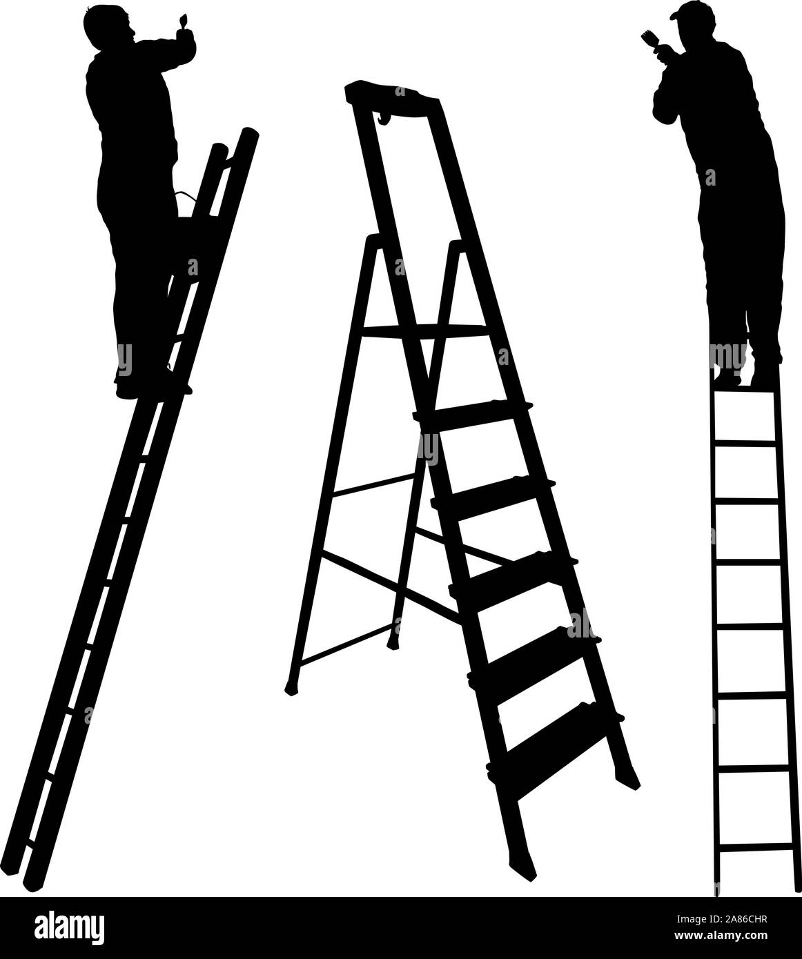 Silhouette worker climbing the ladder on white background Stock Vector ...