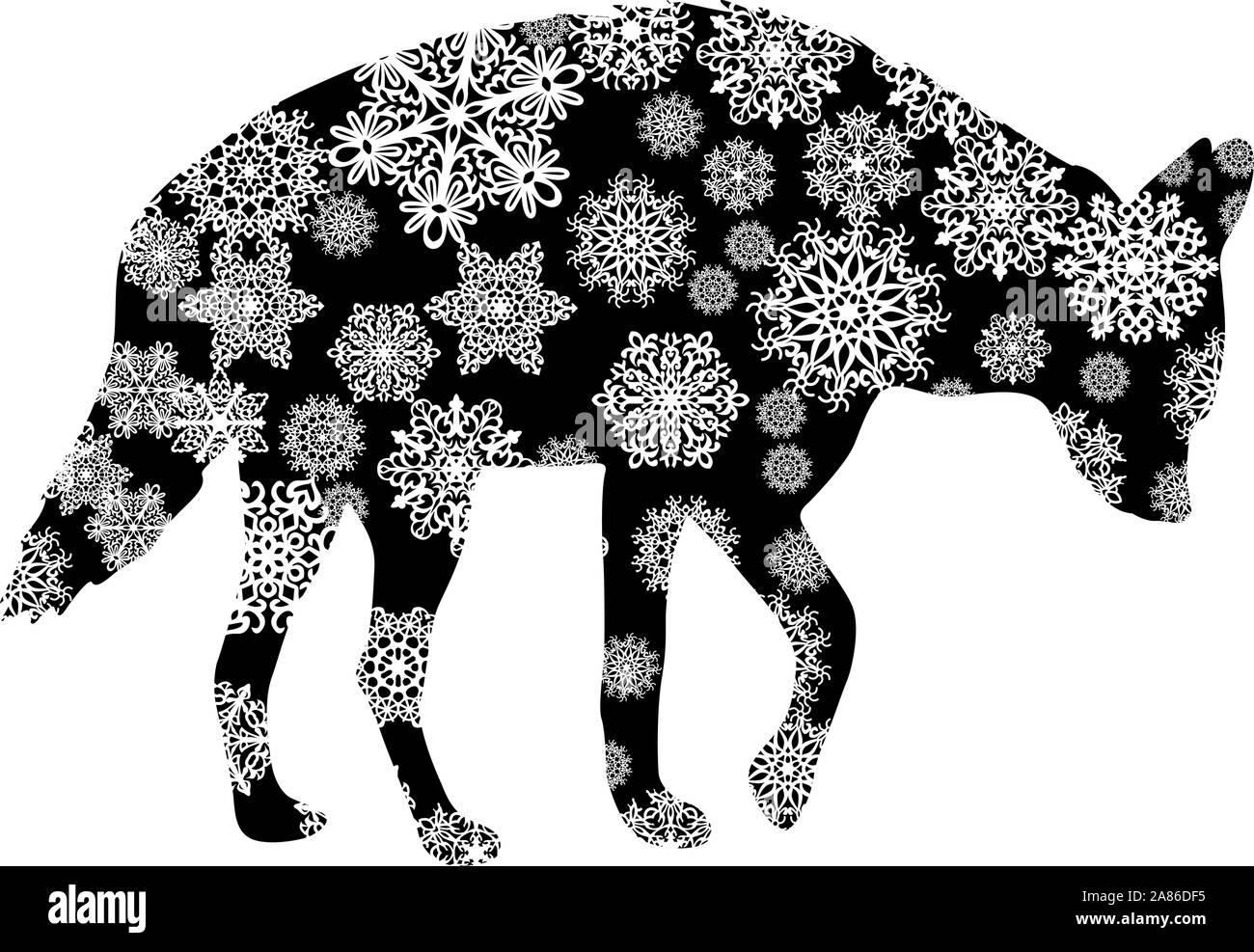Christmas card hyena in snowflakes on a white background Stock Vector ...