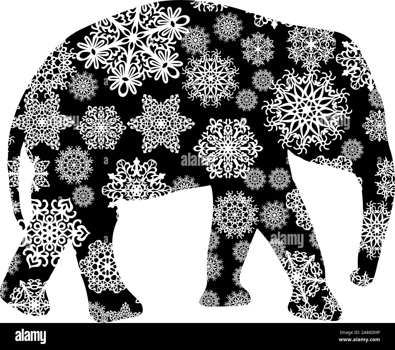 Christmas card elephant in snowflakes on a white background Stock ...