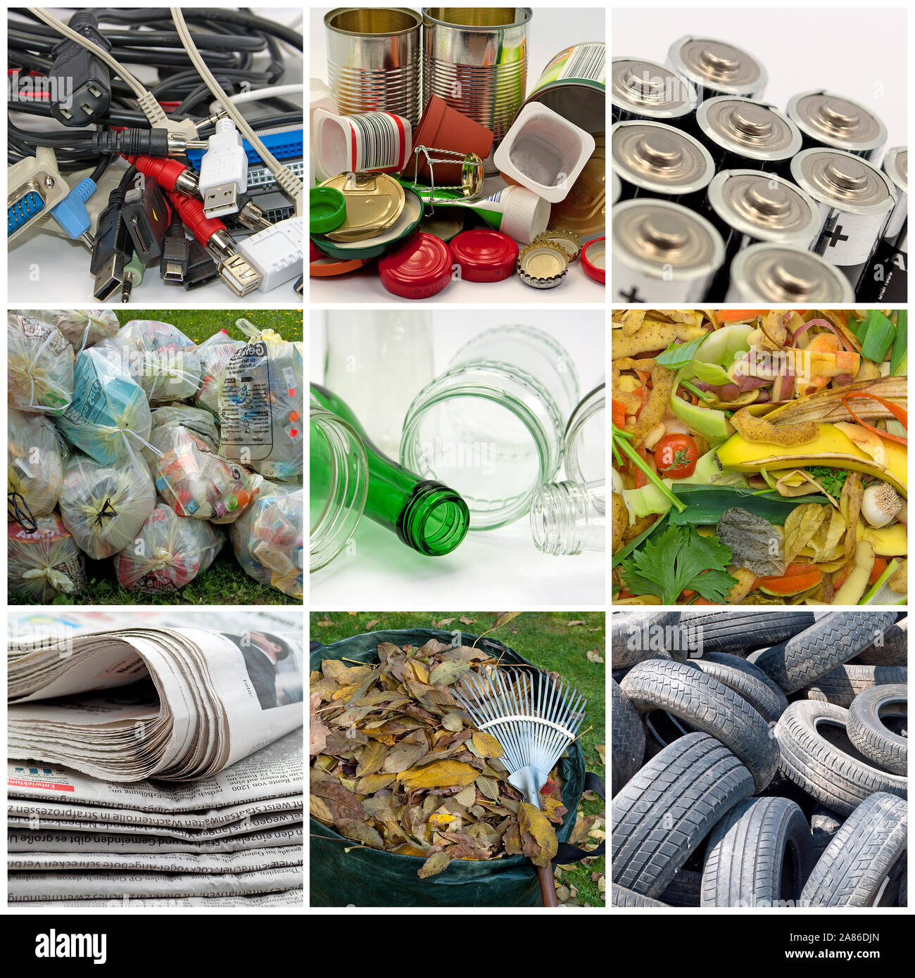 Waste sorting, waste separation, recycling, in a collage Stock Photo ...