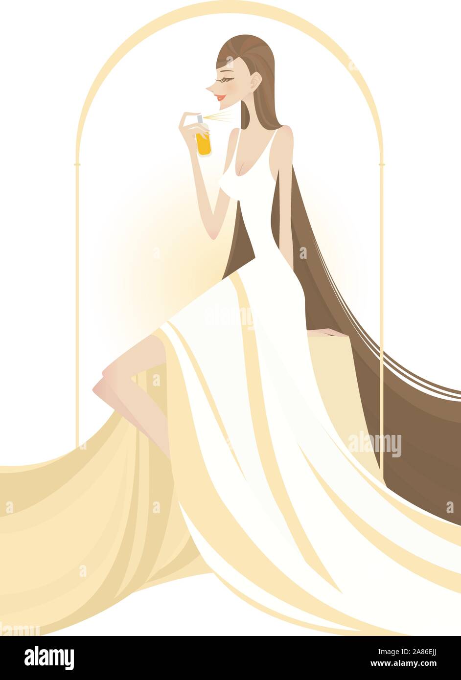 nouveau design girl putting on perfume vector illustration Stock Vector ...