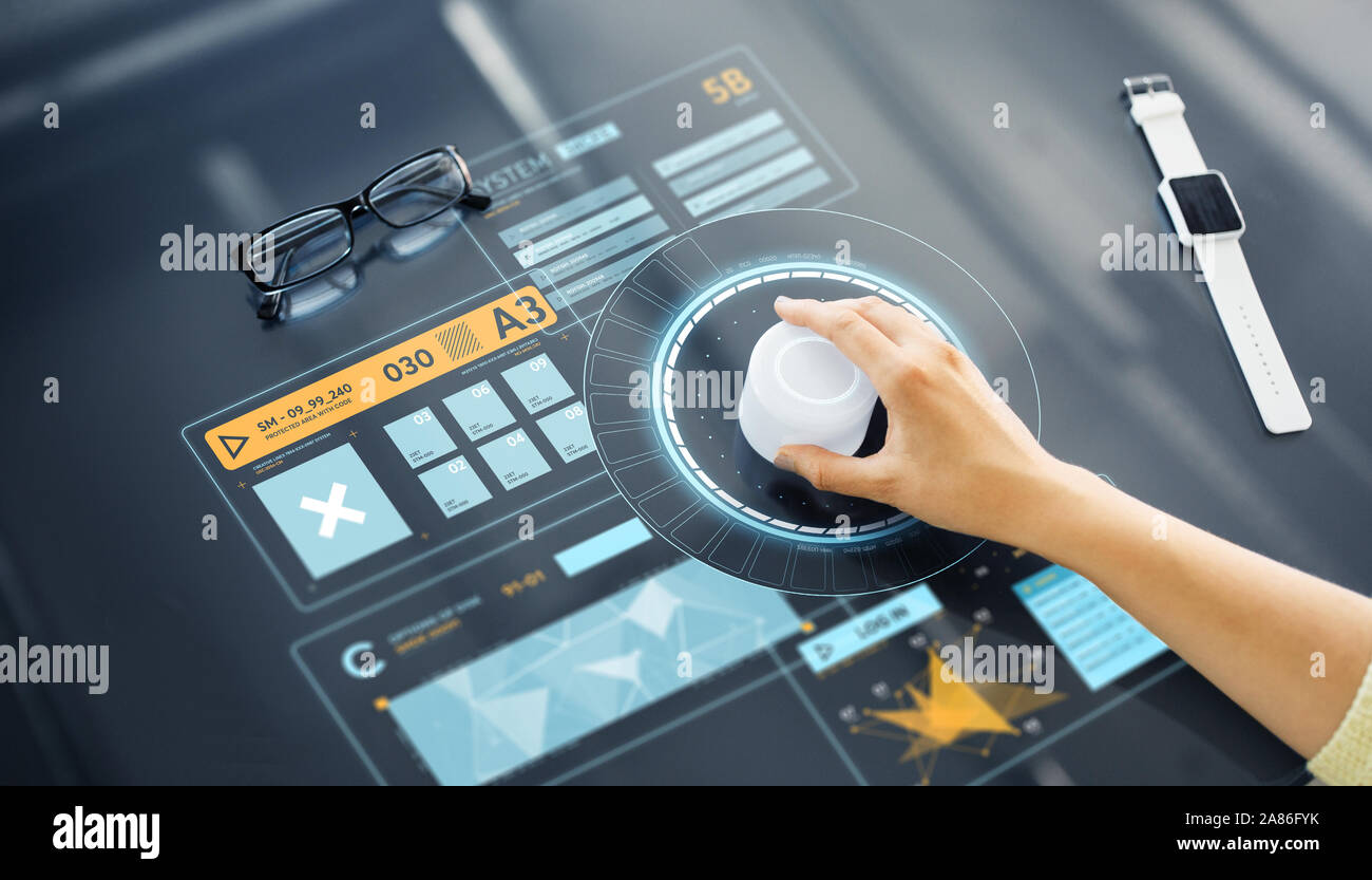 hand with control knob on interactive panel Stock Photo - Alamy