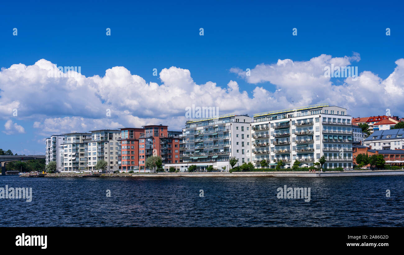 Residential buildings along a waterway in Stockholm, Sweden Stock Photo ...